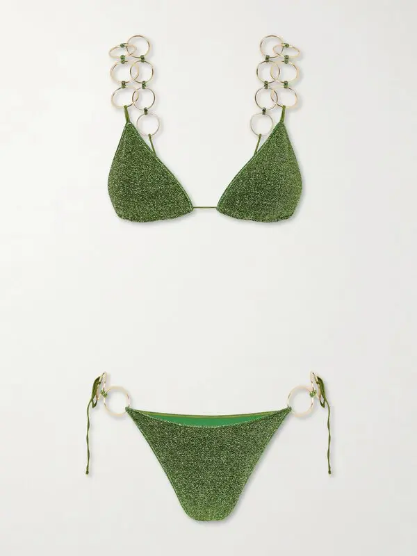 Oseree Metallic Embellished Bikini - Green