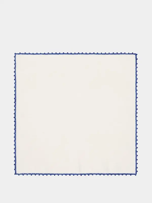 HOUSE OF CAPRICORN Hand-embroidered Linen Napkin With Crochet - Blue