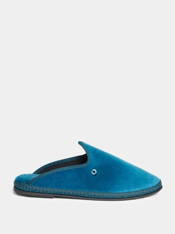 PIEDATERRE Velvet Dandy Slippers - Blue