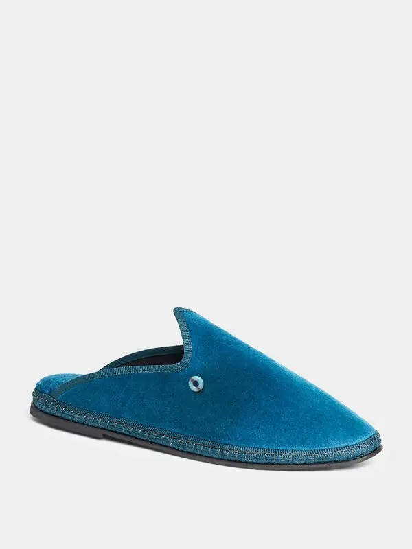 PIEDATERRE Velvet Dandy Slippers - Blue