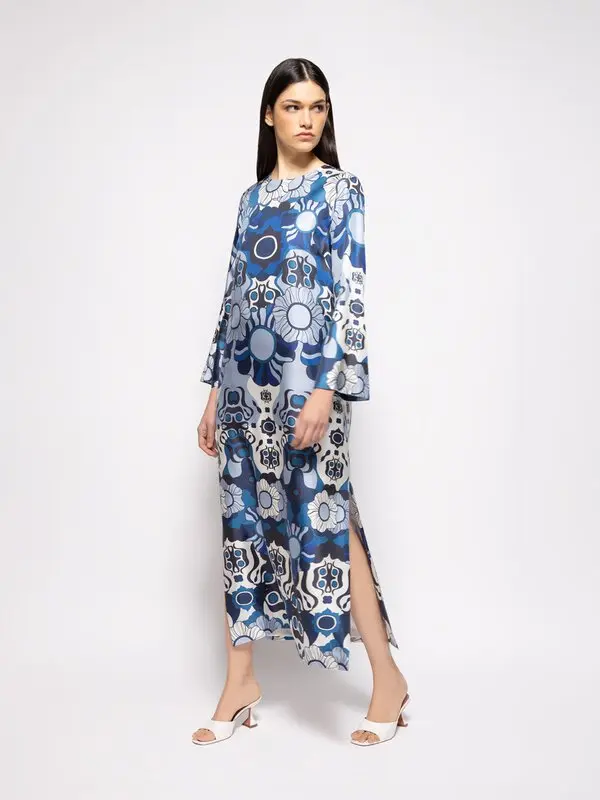 PAULA Shirley Flora Mix Printed Silk Twill A-line Dress