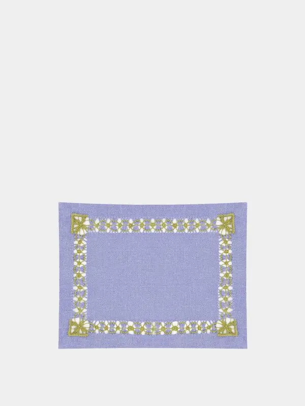 HOUSE OF CAPRICORN Hand-embroidered Linen Cocktail Napkin - Blue