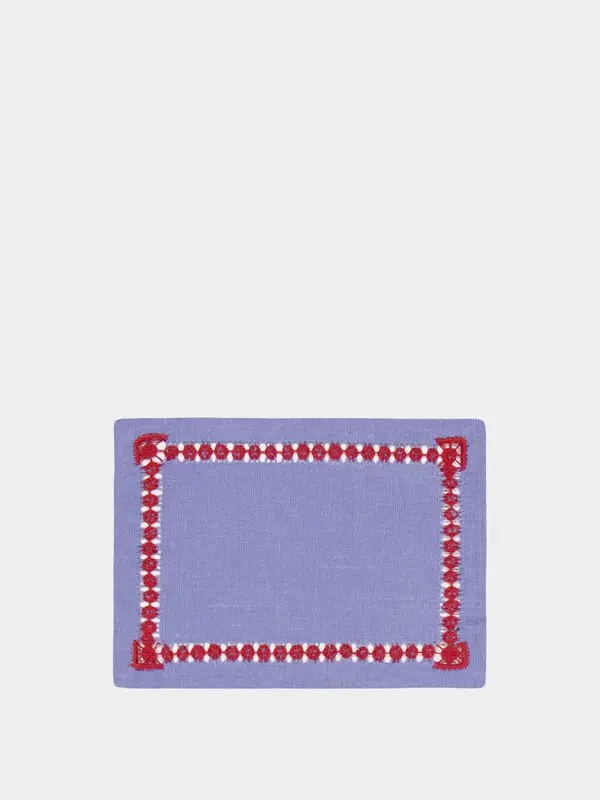 HOUSE OF CAPRICORN Hand-embroidered Linen Cocktail Napkin - Blue