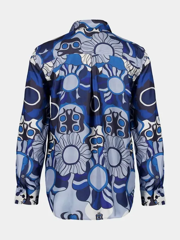 PAULA Ametista Flora Mix Printed Silk Twill Shirt - Blue
