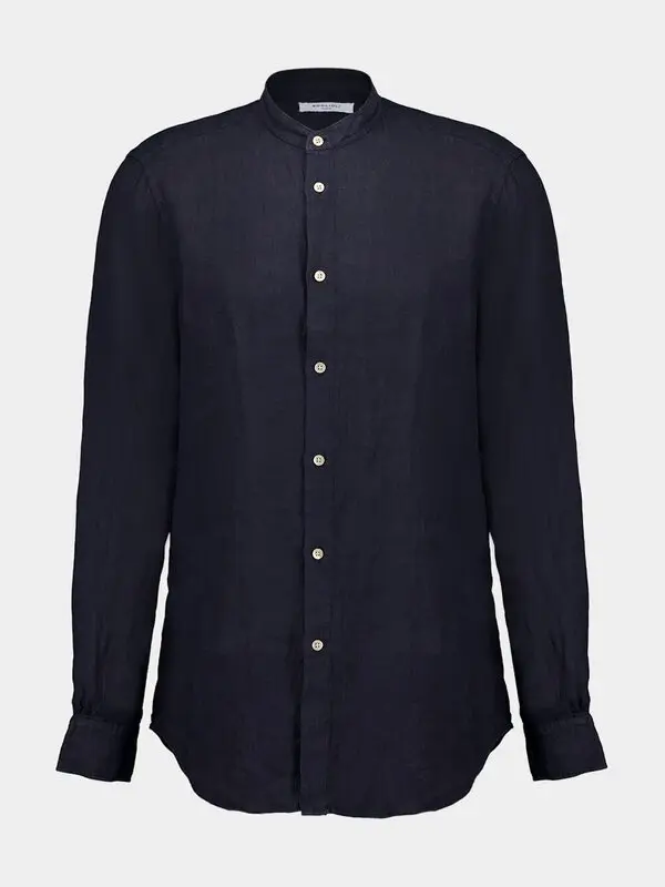Boglioli Navy Garment-dyed Linen Shirt - Blue