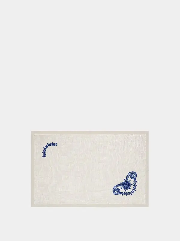 HOUSE OF CAPRICORN Hand-embroidered Linen Placemat - Blue