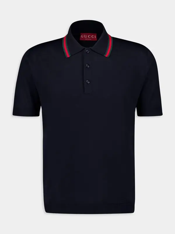Gucci Dark Wool Knit Polo Shirt - Blue