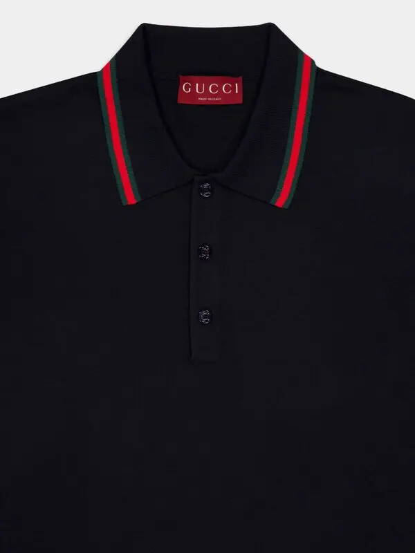 Gucci Dark Wool Knit Polo Shirt - Blue
