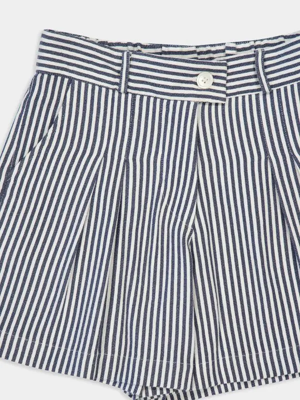 PAULA Virgo Navy Hand-woven Striped Wide-leg Shorts - Blue