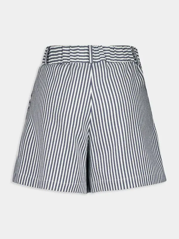PAULA Virgo Navy Hand-woven Striped Wide-leg Shorts - Blue