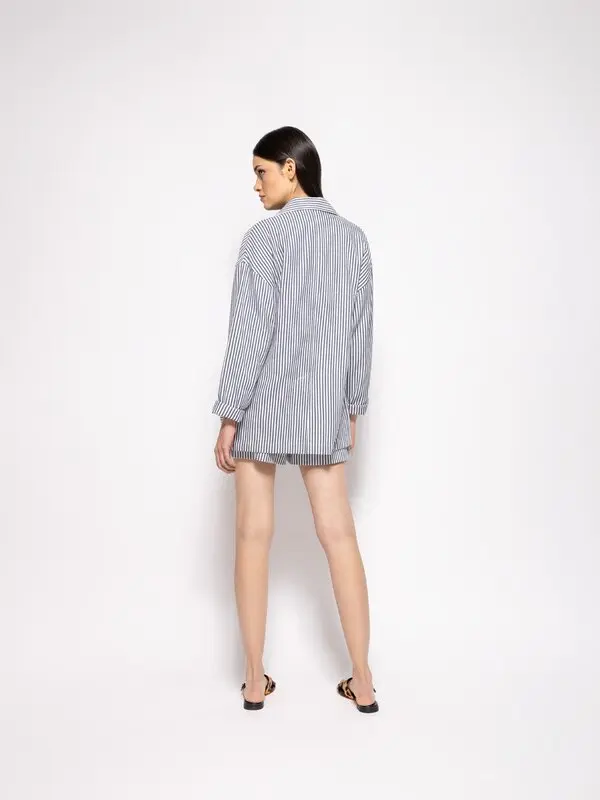 PAULA Virgo Navy Hand-woven Striped Wide-leg Shorts - Blue