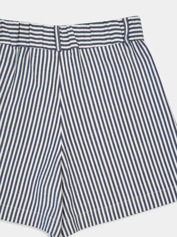 PAULA Virgo Navy Hand-woven Striped Wide-leg Shorts - Blue
