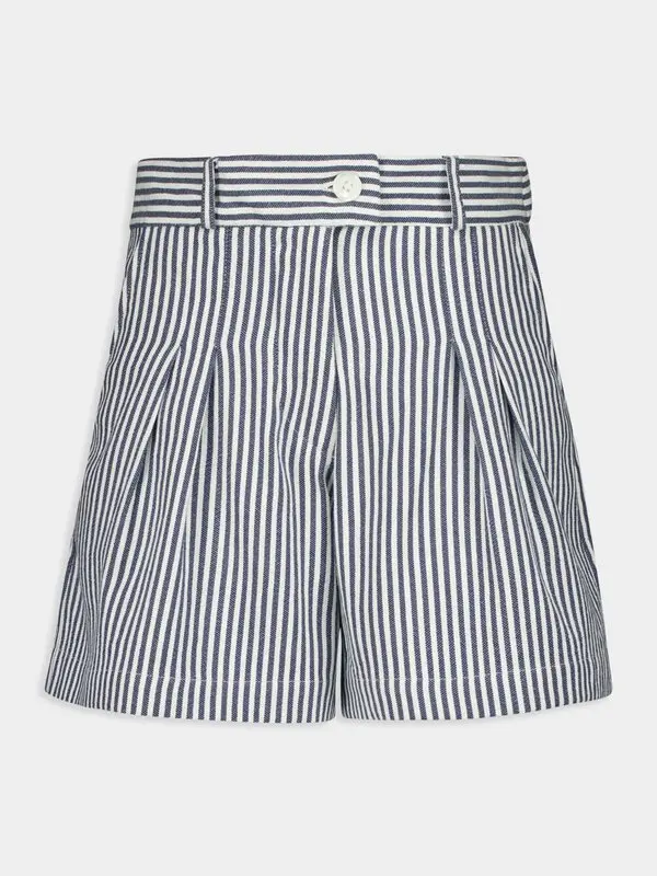 PAULA Virgo Navy Hand-woven Striped Wide-leg Shorts - Blue