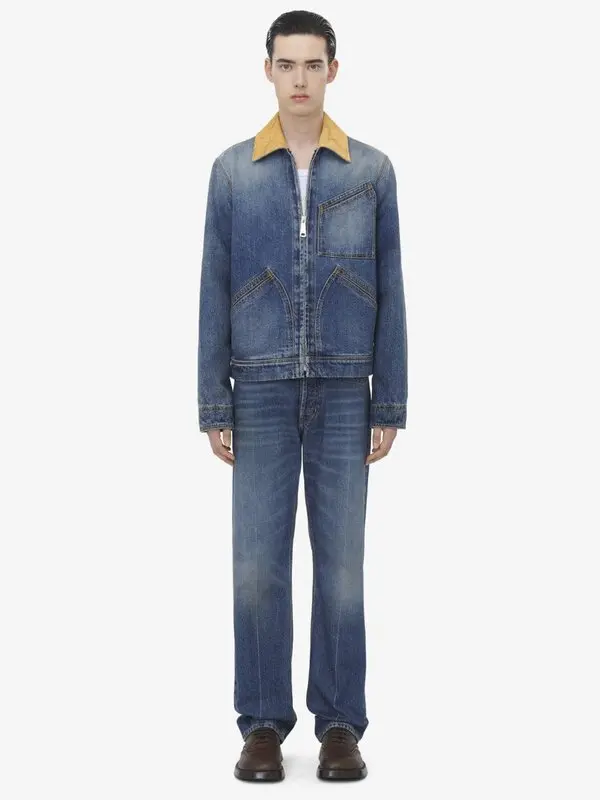 Alexander McQueen Suede Collar Denim Trucker Jacket
