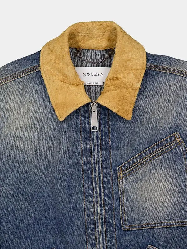 Alexander McQueen Suede Collar Denim Trucker Jacket