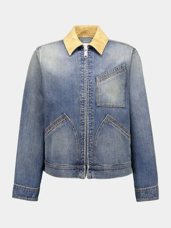 Alexander McQueen Suede Collar Denim Trucker Jacket