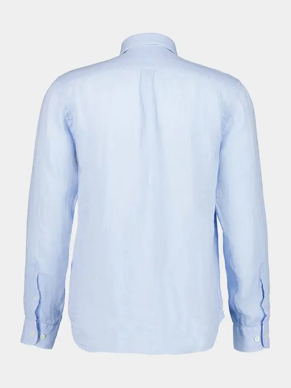 120% Lino Aquatic Long-sleeve Regular Fit Linen Shirt - Blue