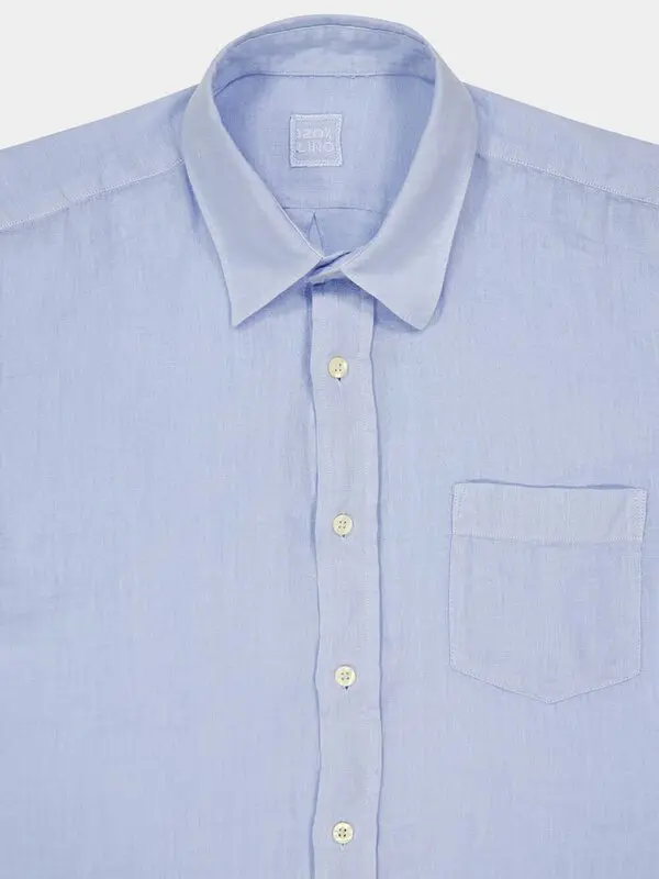 120% Lino Aquatic Long-sleeve Regular Fit Linen Shirt - Blue