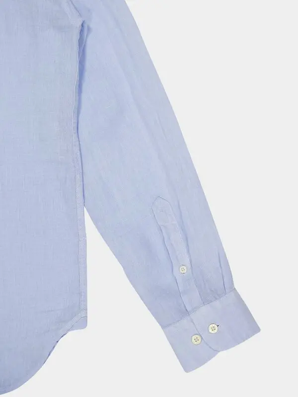 120% Lino Aquatic Long-sleeve Regular Fit Linen Shirt - Blue