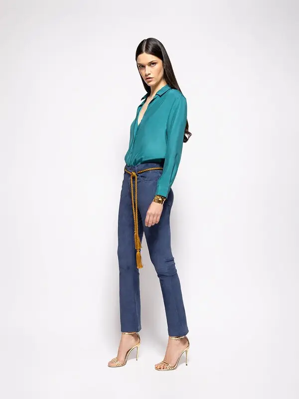 PAULA Zircon Estate Suede Flared Pants - Blue
