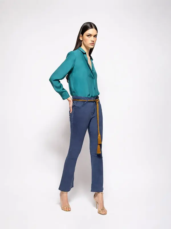 PAULA Zircon Estate Suede Flared Pants - Blue