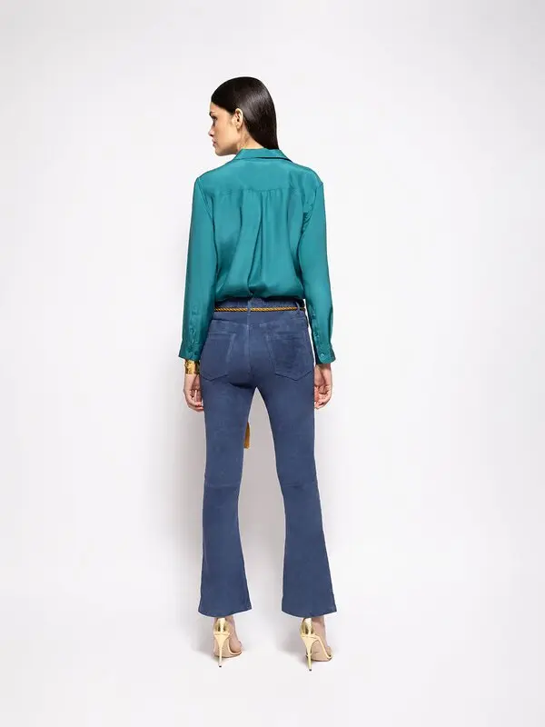 PAULA Zircon Estate Suede Flared Pants - Blue