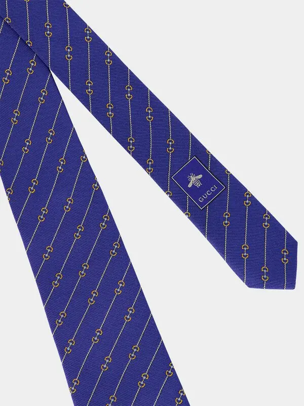 Gucci Horsebit Silk Jacquard Neck Tie - Blue