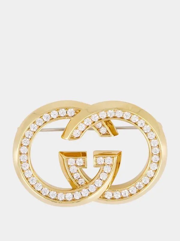 Gucci Interlocking G Crystal Brooch - Gold