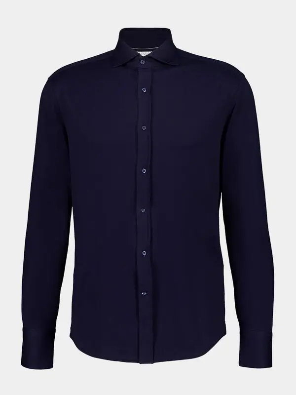 Brunello Cucinelli Navy Cotton Tailored Shirt - Blue