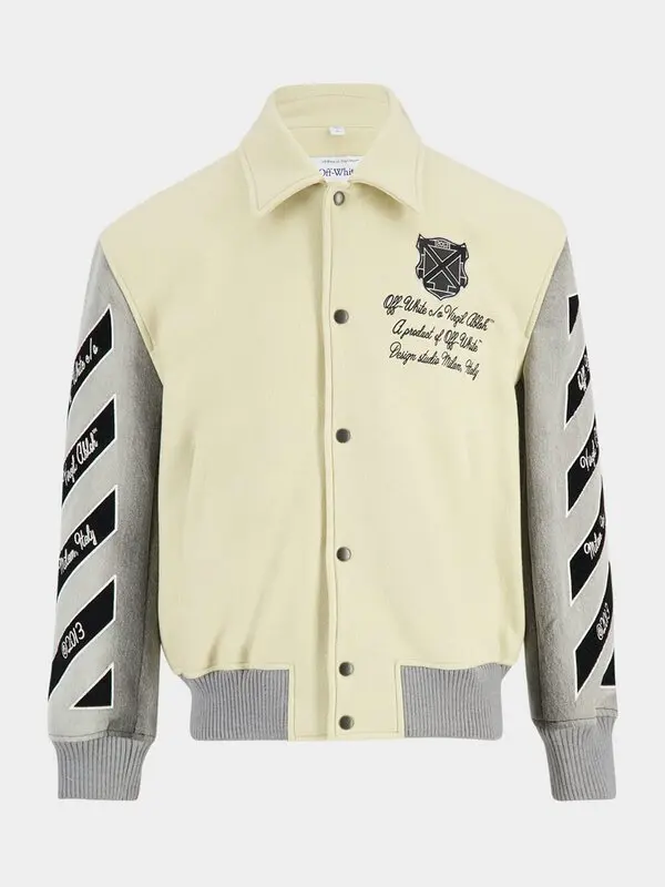 Off-White Relaxed Varsity Wool Denim Jacket - Yellow