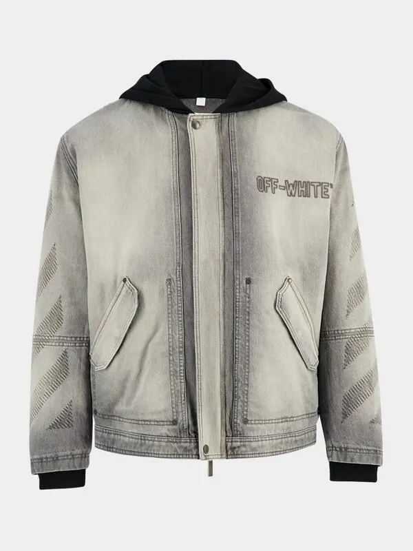 Off-White Sun-faded Aviator Denim Jacket - Grey