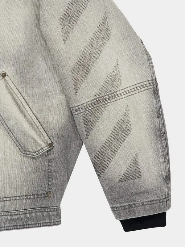 Off-White Sun-faded Aviator Denim Jacket - Grey