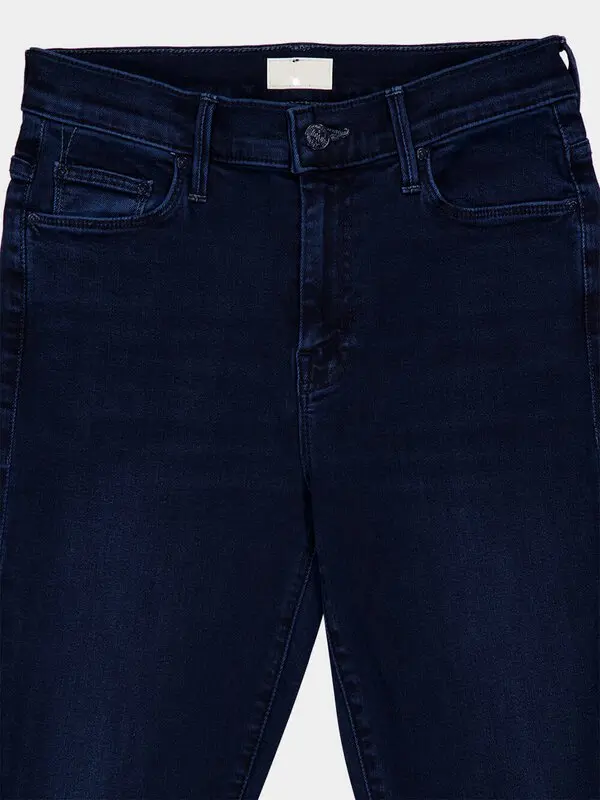 MOTHER Dark Petite Flare Jeans With Frayed Hem - Blue