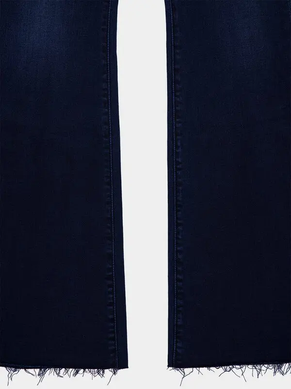 MOTHER Dark Petite Flare Jeans With Frayed Hem - Blue
