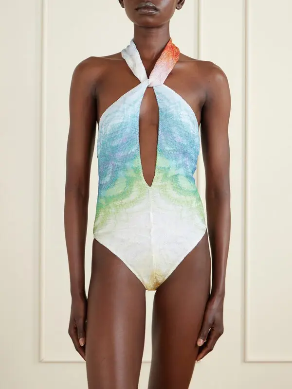 Missoni Halterneck Metallic Crochet-knit One-piece Swimsuit