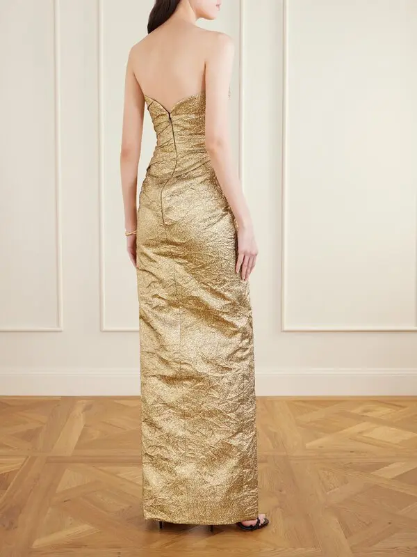 MARMAR HALIM Pleated Crinkled Lamé Gown
