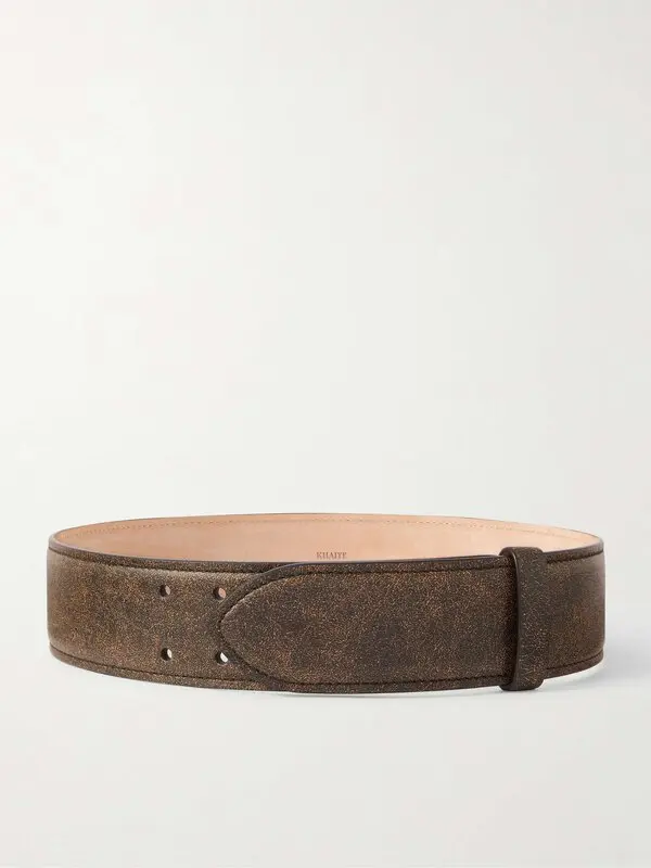 Khaite Theo Textured-leather Belt - Chocolate