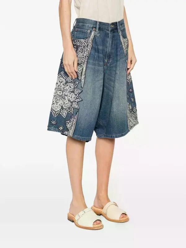 R13 Jesse Bandana-appliqué Denim Shorts - Blue