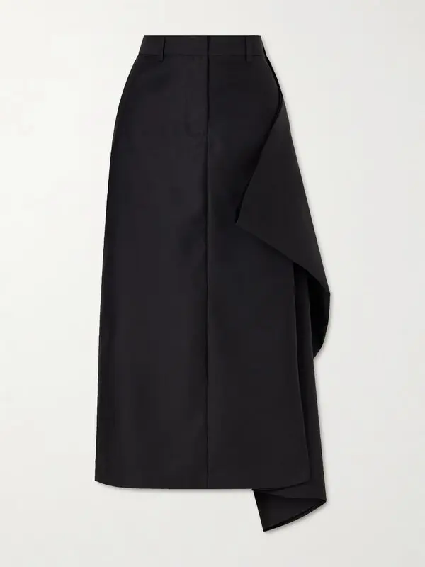 HEIRLOME Augusta Wool And Silk-blend Faille Midi Skirt - Black