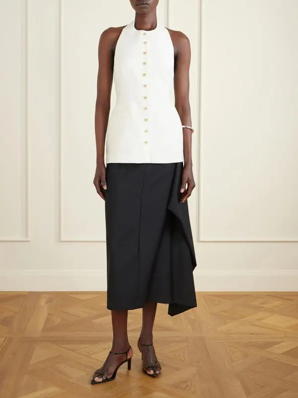 HEIRLOME Augusta Wool And Silk-blend Faille Midi Skirt - Black