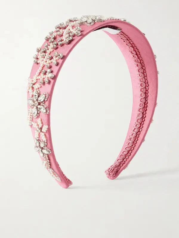 Erdem Crystal-embroidered Satin Headband - Pink