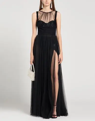 Elisabetta Franchi Maxi Gown With Tulle And Velvet Details - Black