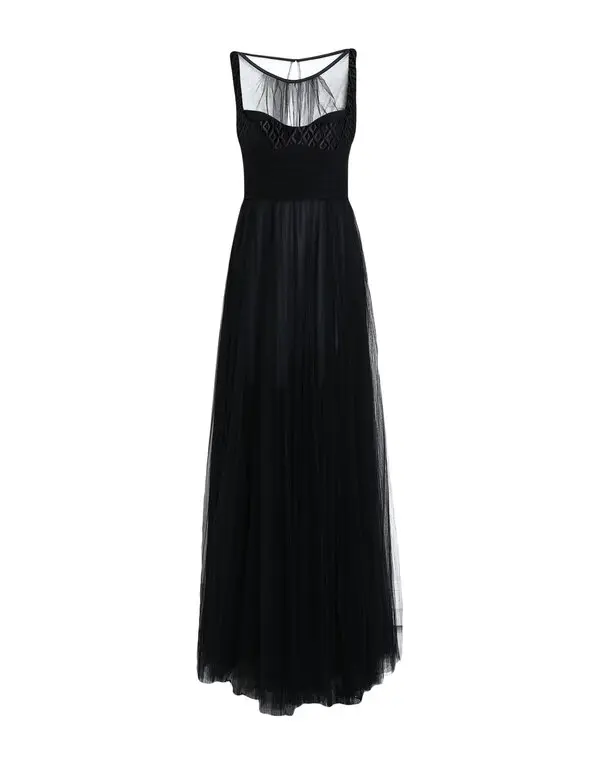 Elisabetta Franchi Maxi Gown With Tulle And Velvet Details - Black