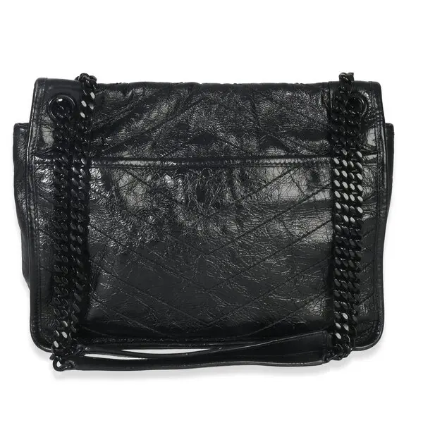 Saint Laurent Crinkled Calfskin Matelasse Niki Chain Satchel - Black