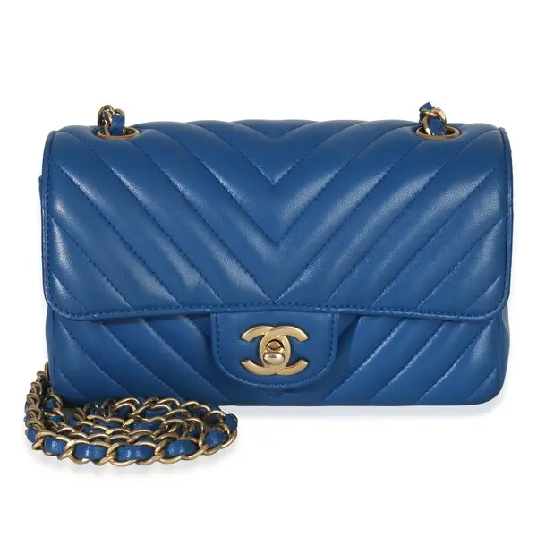 Chanel Lambskin Chevron Rectangular Flap Bag - Blue