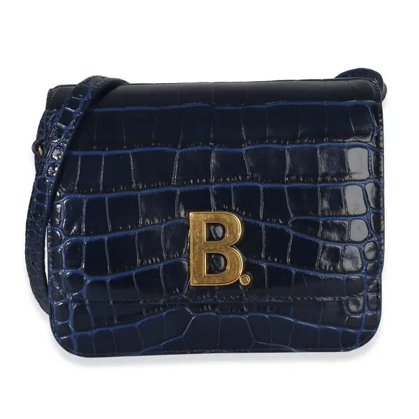 Balenciaga Croc Effect Shoulder Bag - Blue