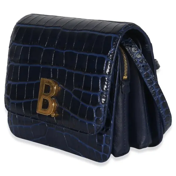 Balenciaga Croc Effect Shoulder Bag - Blue