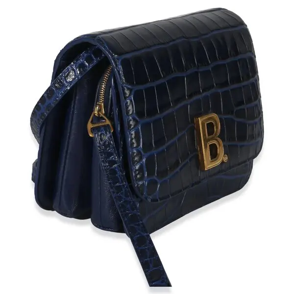 Balenciaga Croc Effect Shoulder Bag - Blue