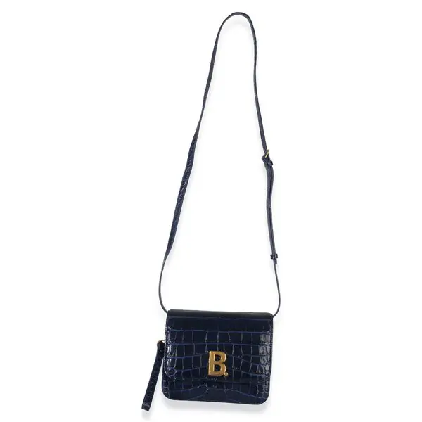 Balenciaga Croc Effect Shoulder Bag - Blue
