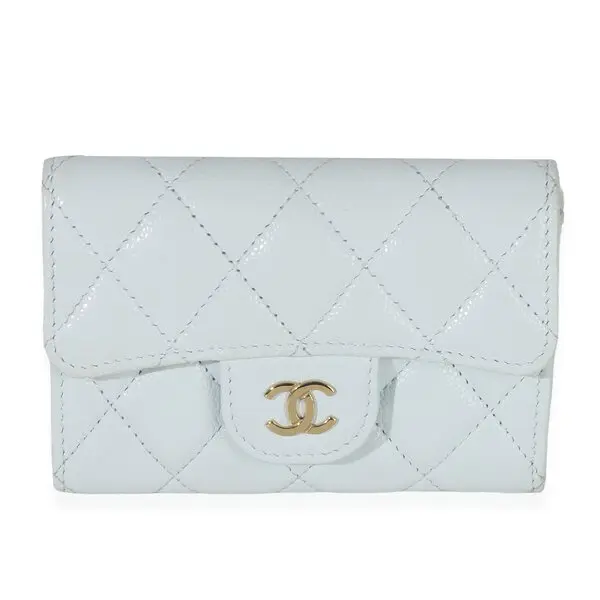 Chanel Light Quilted Caviar Flap Card Holder Wallet - Blue